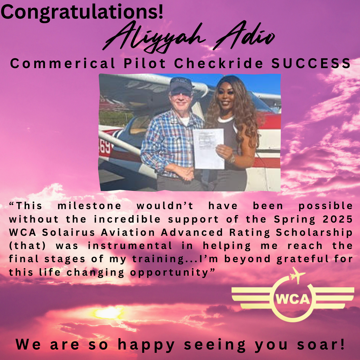 Congratulations Aliyyah Adio - Women in Corporate Aviation